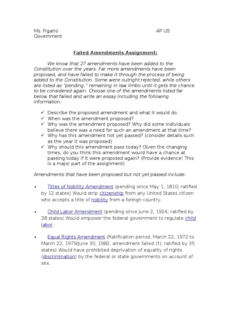Failed Amendments Assignment | PDF | Constitutional Amendment | United ...