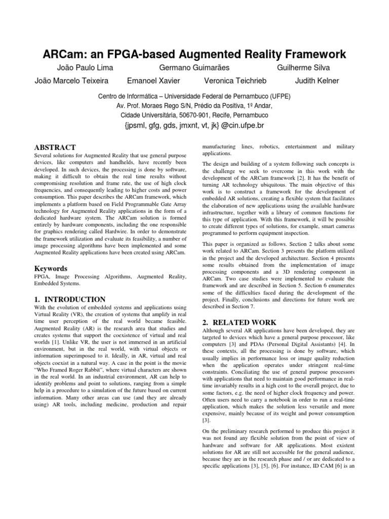 Arcam: An Fpga-Based Augmented Reality Framework | PDF | Field ...