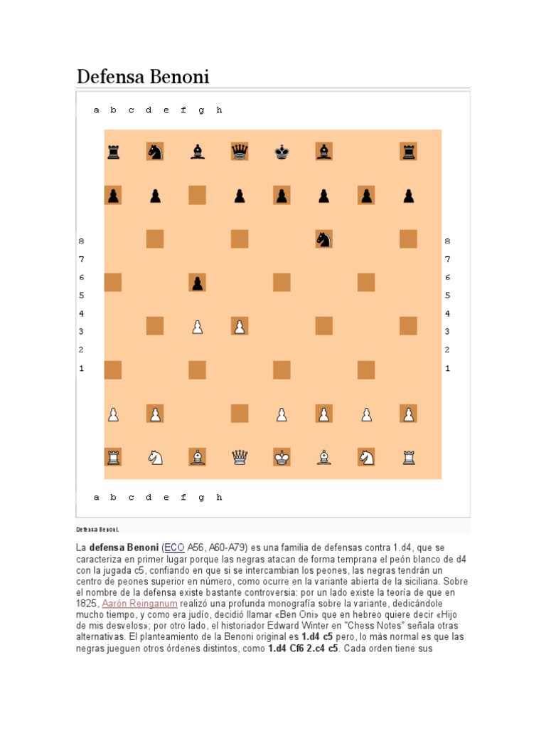 Estrategias de la Defensa Benoni en Ajedrez | PDF