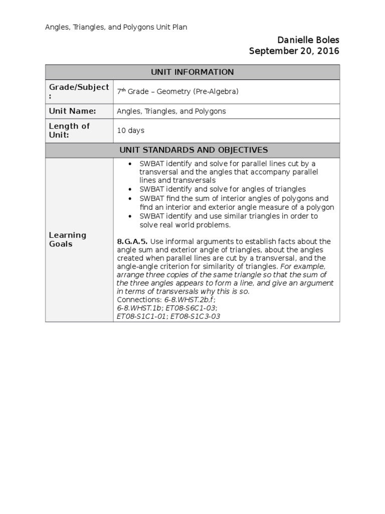 Unit Information Grade Subject Unit Name Length Of Unit Unit
