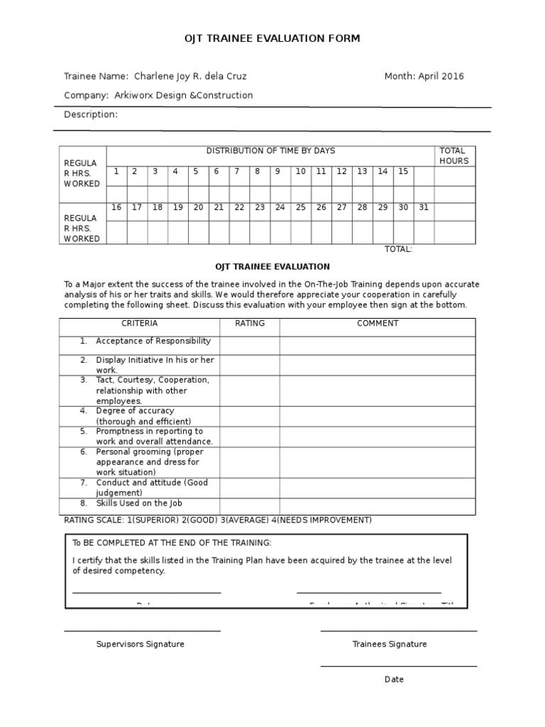 Ojt Trainee Evaluation Form | PDF | Competence (Human Resources ...