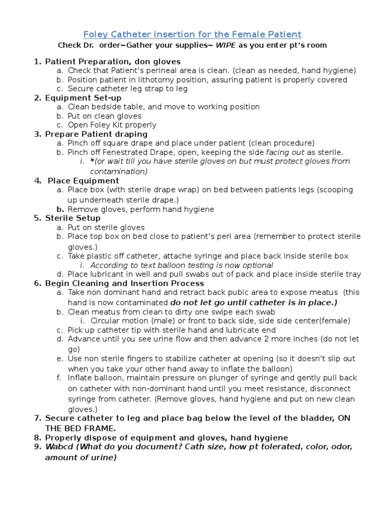 Foley Catheter Insertion For The Female Patient | PDF