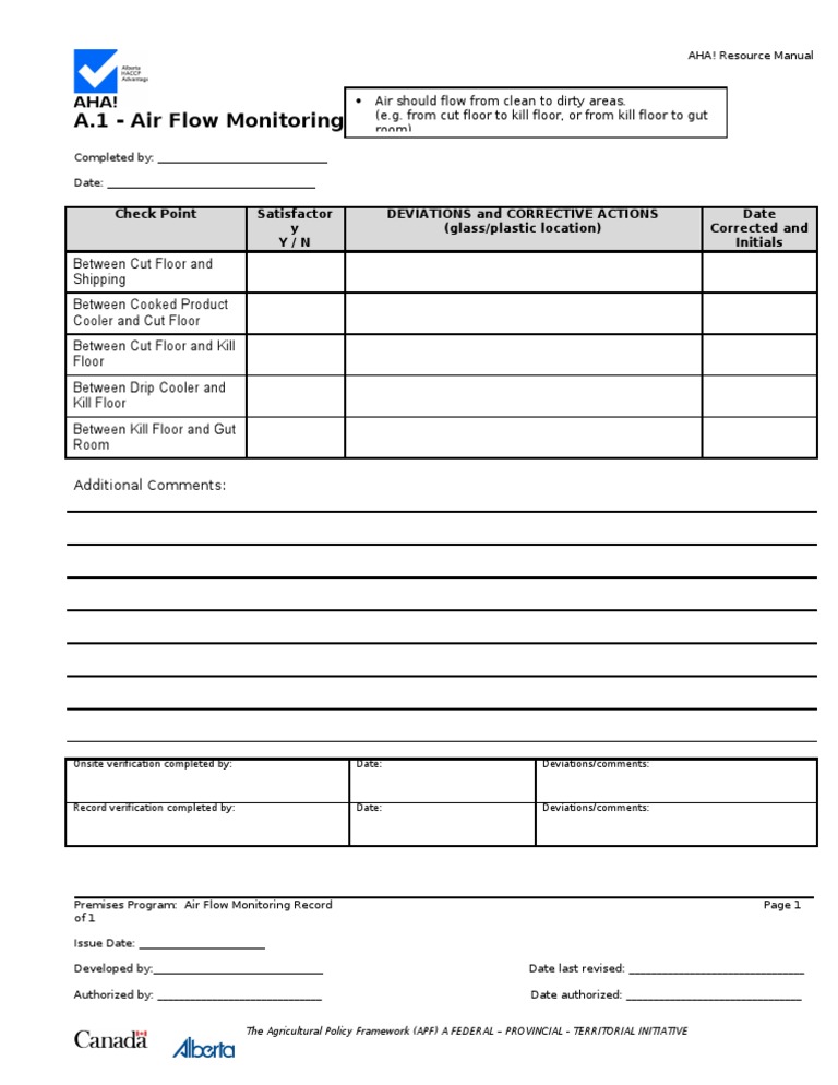 Air Flow Monitoring Record Template | PDF | Science & Mathematics