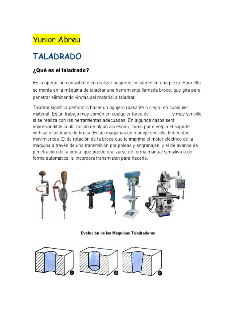TALADRADO procesos industriales temas.docx | Perforar | Herramientas