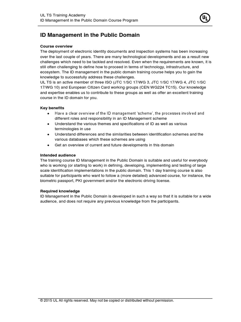 Ul Idm in The Public Domain Training Course Program | PDF | Iso/Iec Jtc ...