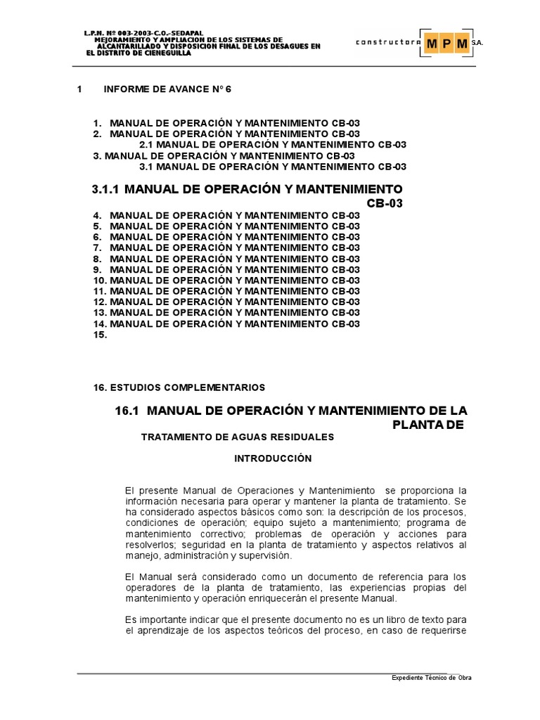 Manual de Operacion PTAR | Descargar gratis PDF | Aguas residuales | Muestreo (Estadísticas)