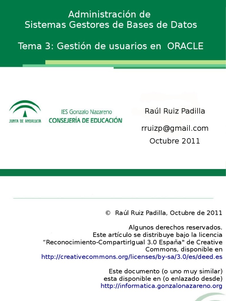 Tema 3 - Gestión de Usuarios en ORACLE | PDF | Contraseña | Bases de datos
