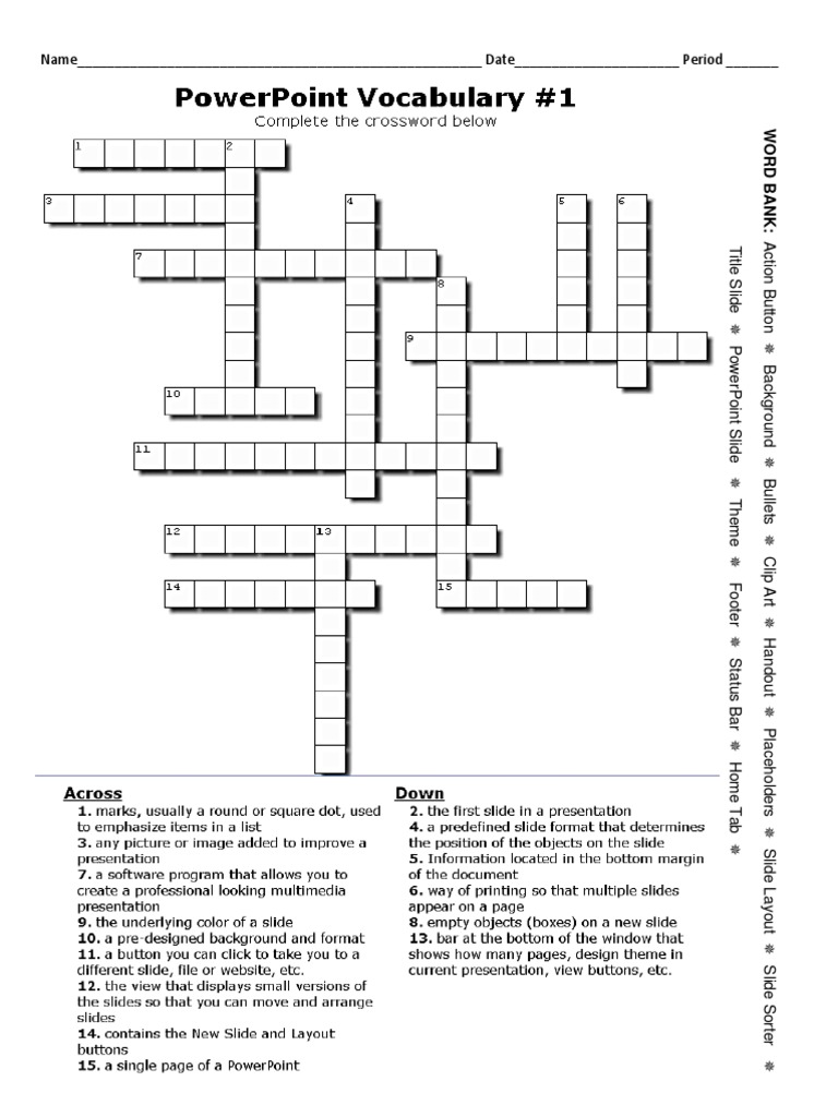 1PPT Vocabulary 1 Crossword | PDF