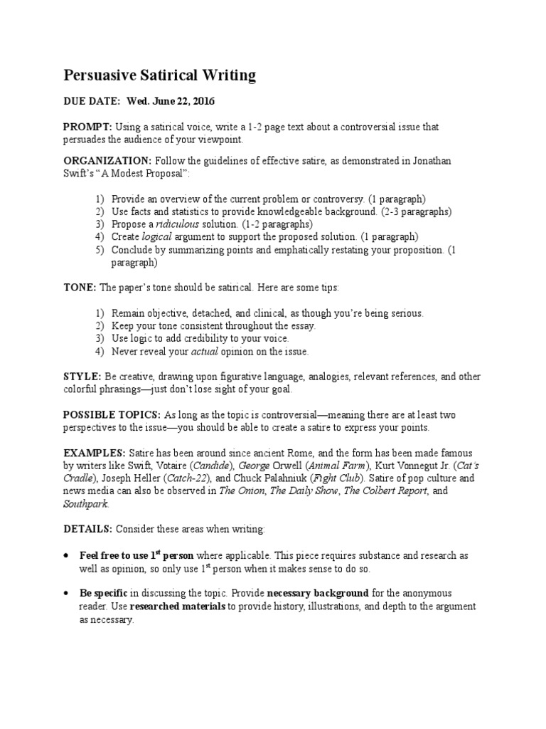 Persuasive Satirical Writing | PDF | Satire | Essays