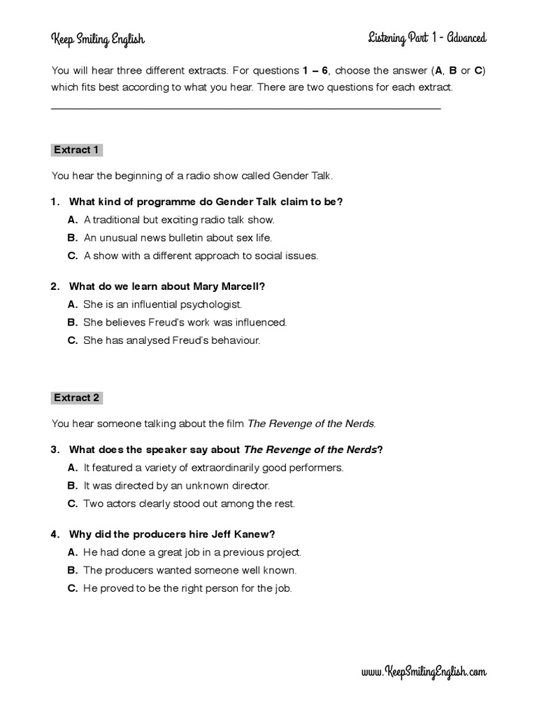 Advanced Listening Part 1 Task 1 | PDF