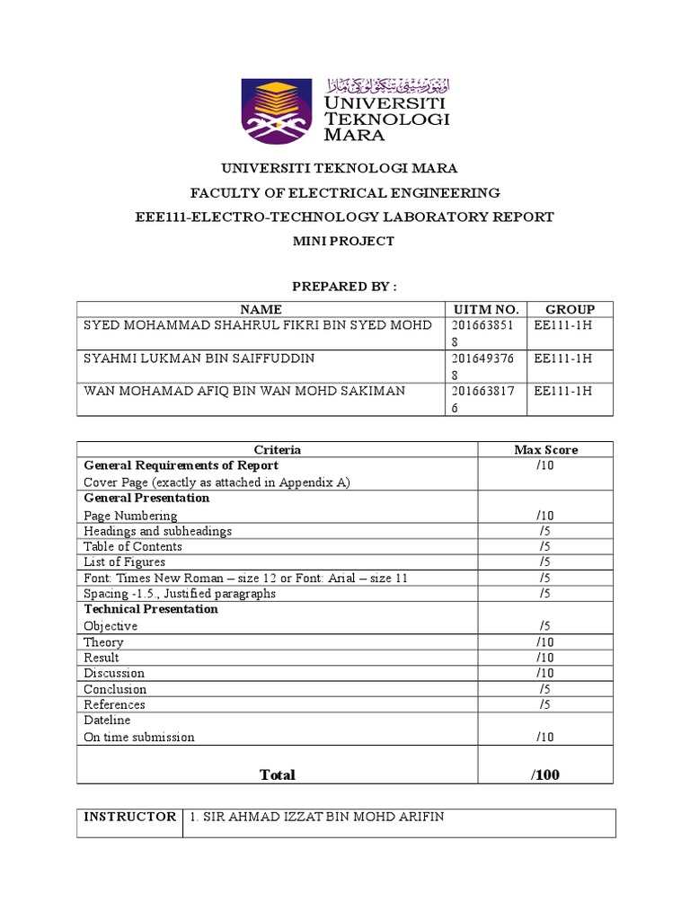 Universiti Teknologi Mara Faculty of Electrical Engineering Eee111 ...