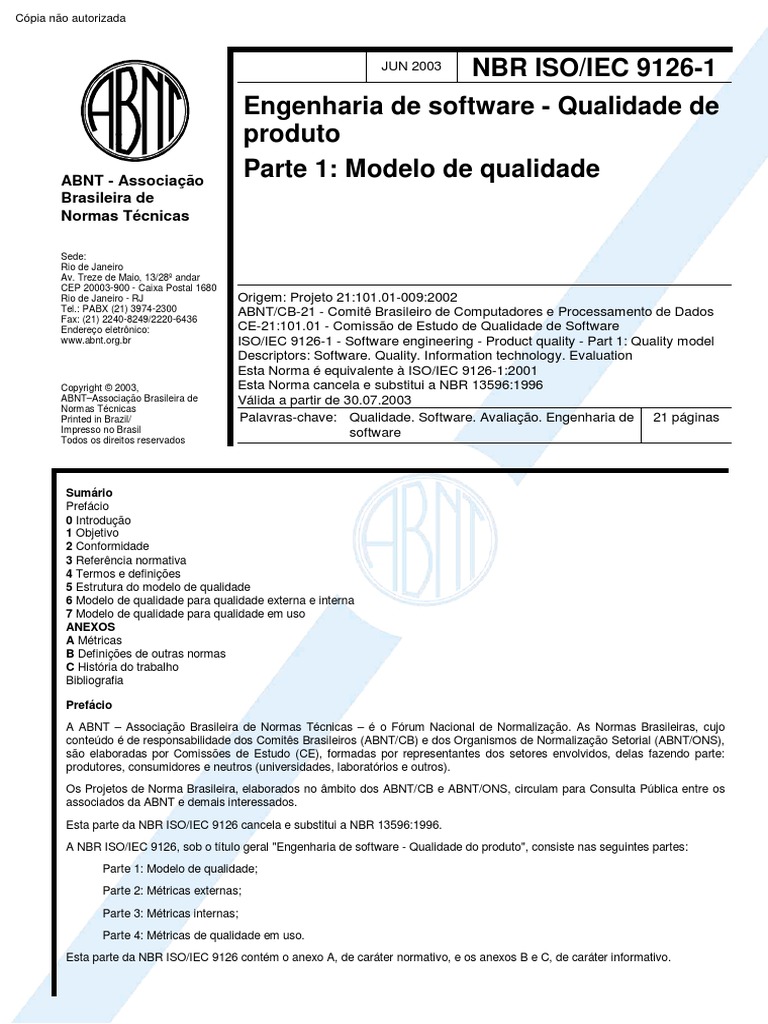 Norma ISO 9126 PDF | PDF | Qualidade (negócios) | Engenharia de Software