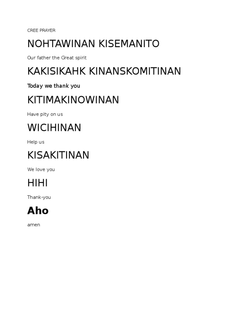 Cree Prayer to the Great Spirit | PDF