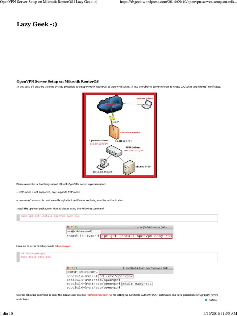 OpenVPN Server Setup On Mikrotik RouterOS - Lazy Geek - ) PDF | PDF | Utility Software ...