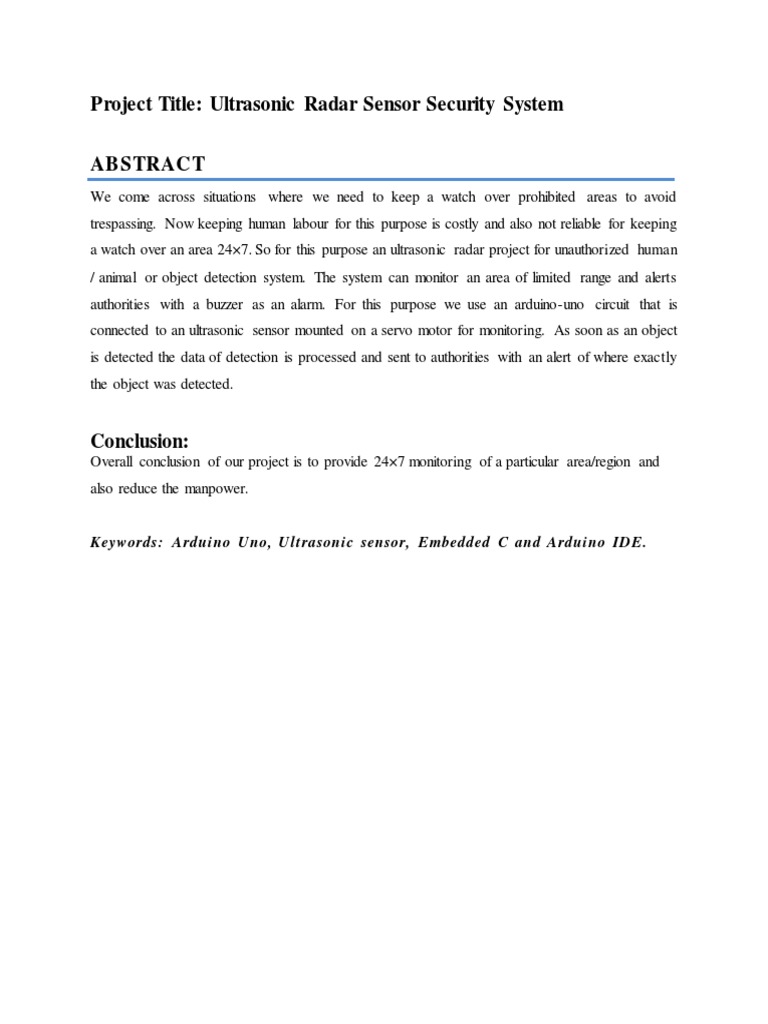 Ultrasonic Radar Sensor Security System | PDF | Computers | Technology ...