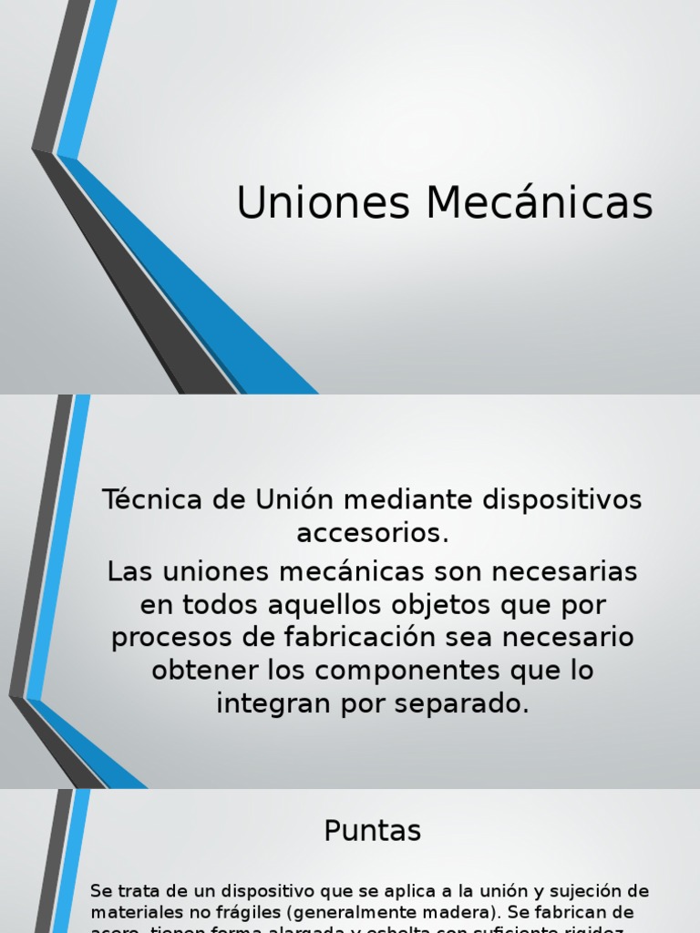 Tipos de Uniones Mecánicas | PDF | Metalurgia | Tornillo
