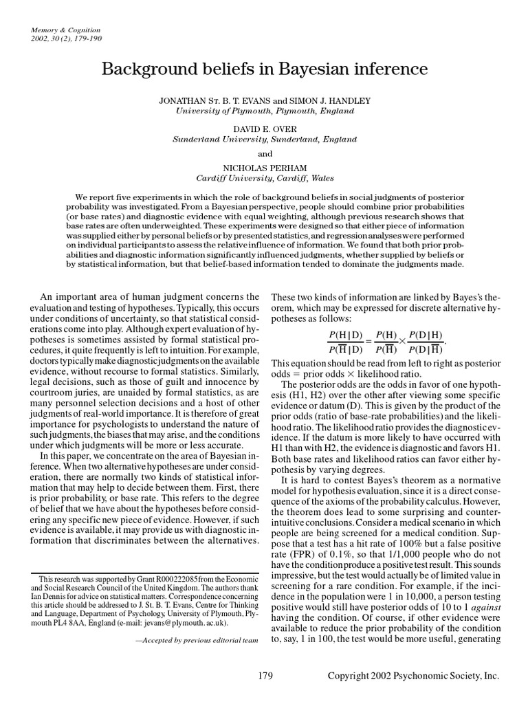 Background Beliefs in Bayesian Inference | PDF | Representativeness ...