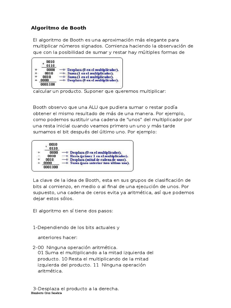 Algoritmo de Booth y Hardware | PDF | Multiplicación | Algoritmos