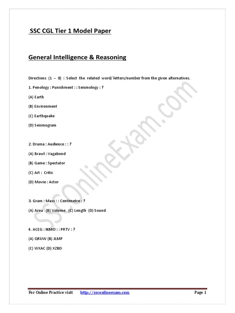 SSC CGL Tier 1 Model Paper 1 | PDF | Nature