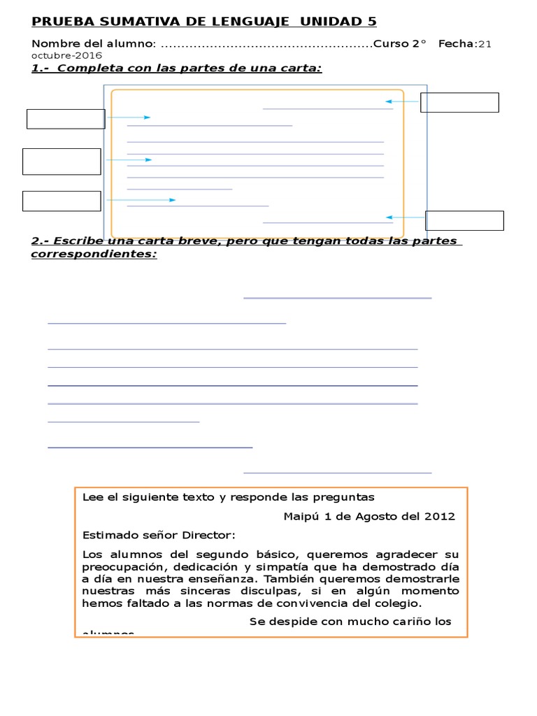 Prueba de Lenguaje Unidad 5 2 | PDF