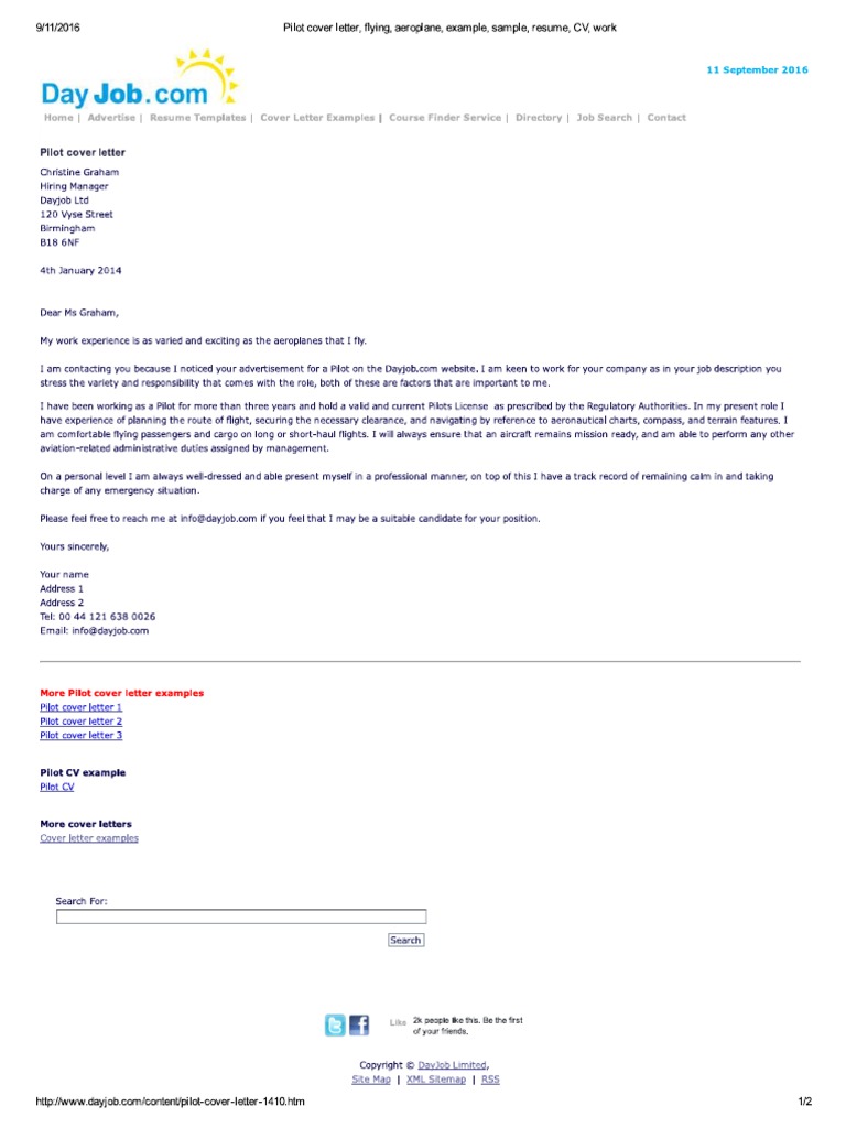 Pilot Cover Letter 4TERTRTY | PDF