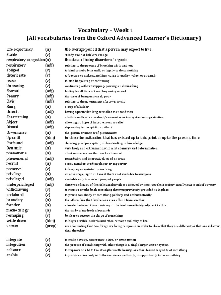 Vocabulary Lessons: Weeks 1-3 Overview | PDF | Prejudices | Reason
