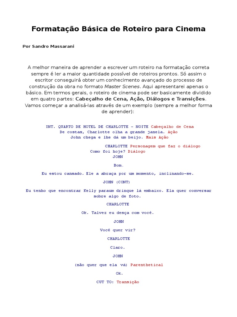 Formatação Básica Para Roteiro de Cinema | Roteiro | Tempo