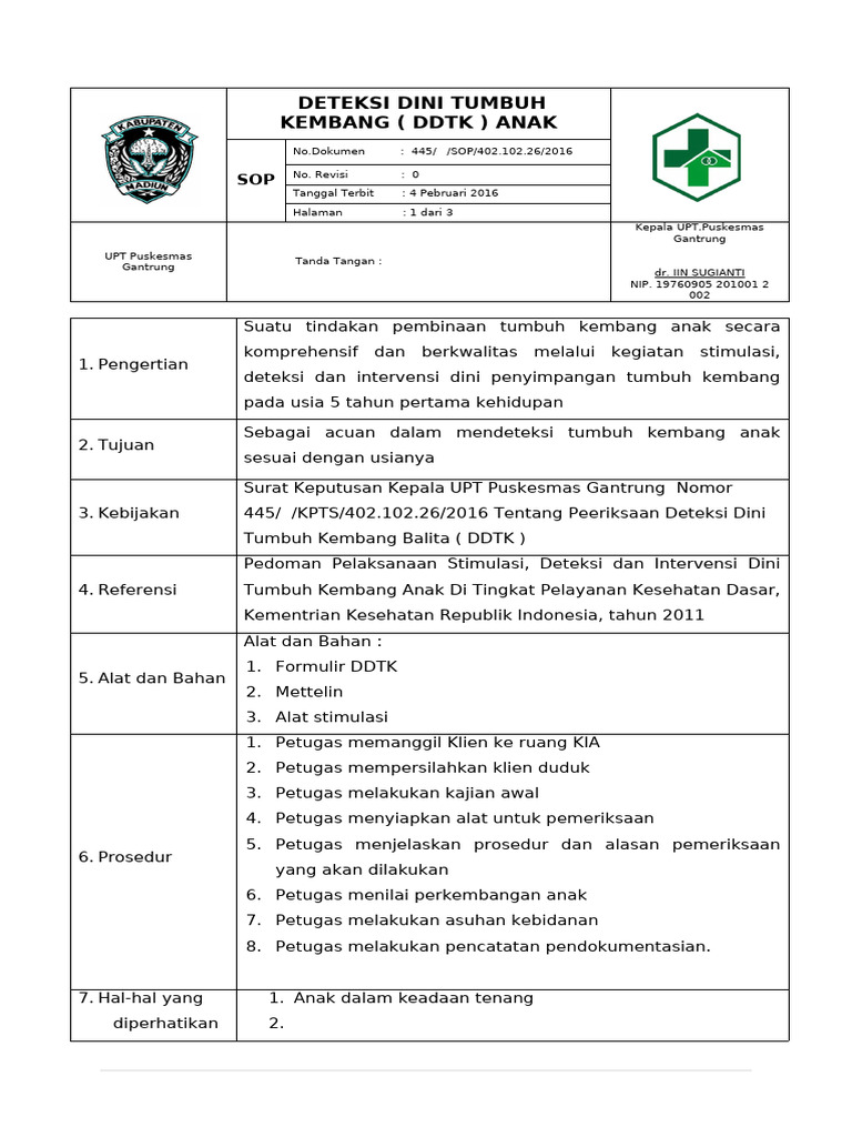 Sop DDTK | PDF | Pengembangan Diri
