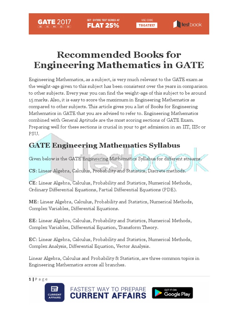 Best Books for GATE Engineering Mathematics | PDF | Differential ...