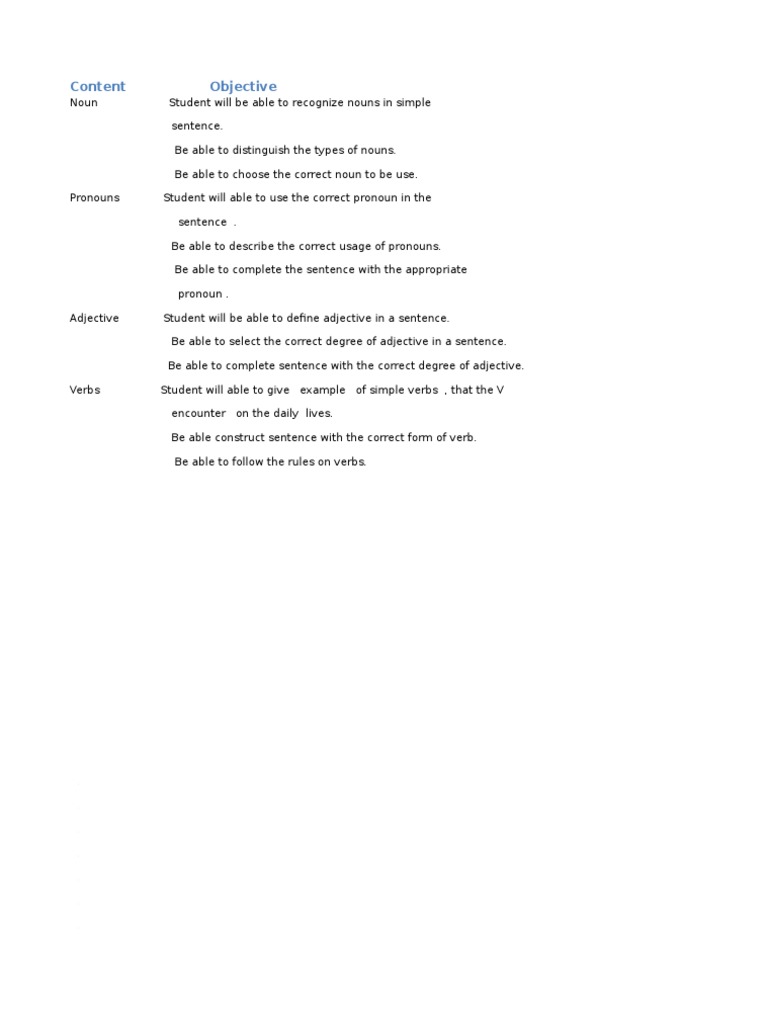 Content Objective | PDF | Adjective | Verb