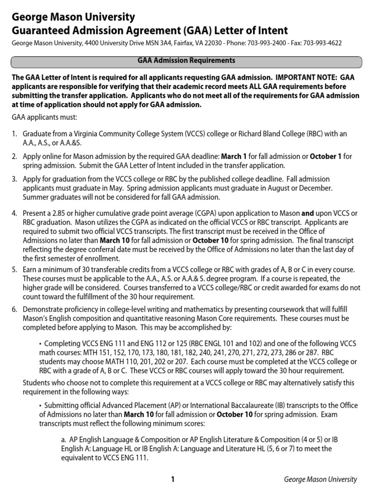 Gaa Intent Letter | University And College Admission | Advanced Placement