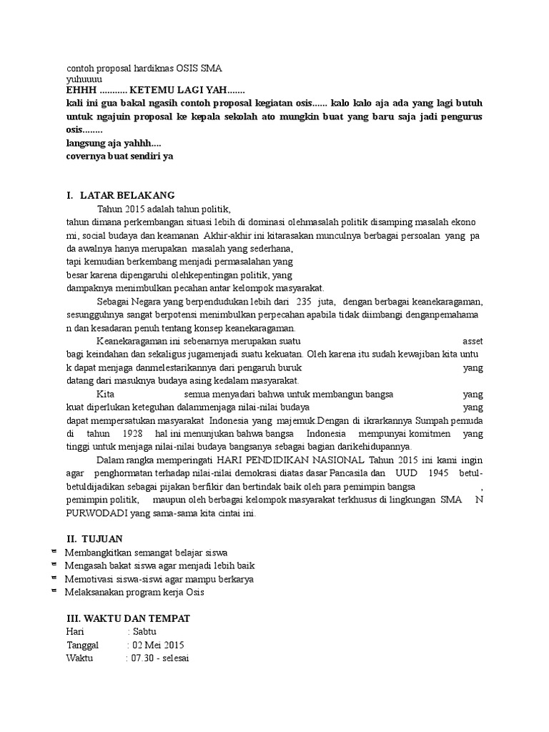 Contoh Proposal Hardiknas OSIS SMA | PDF