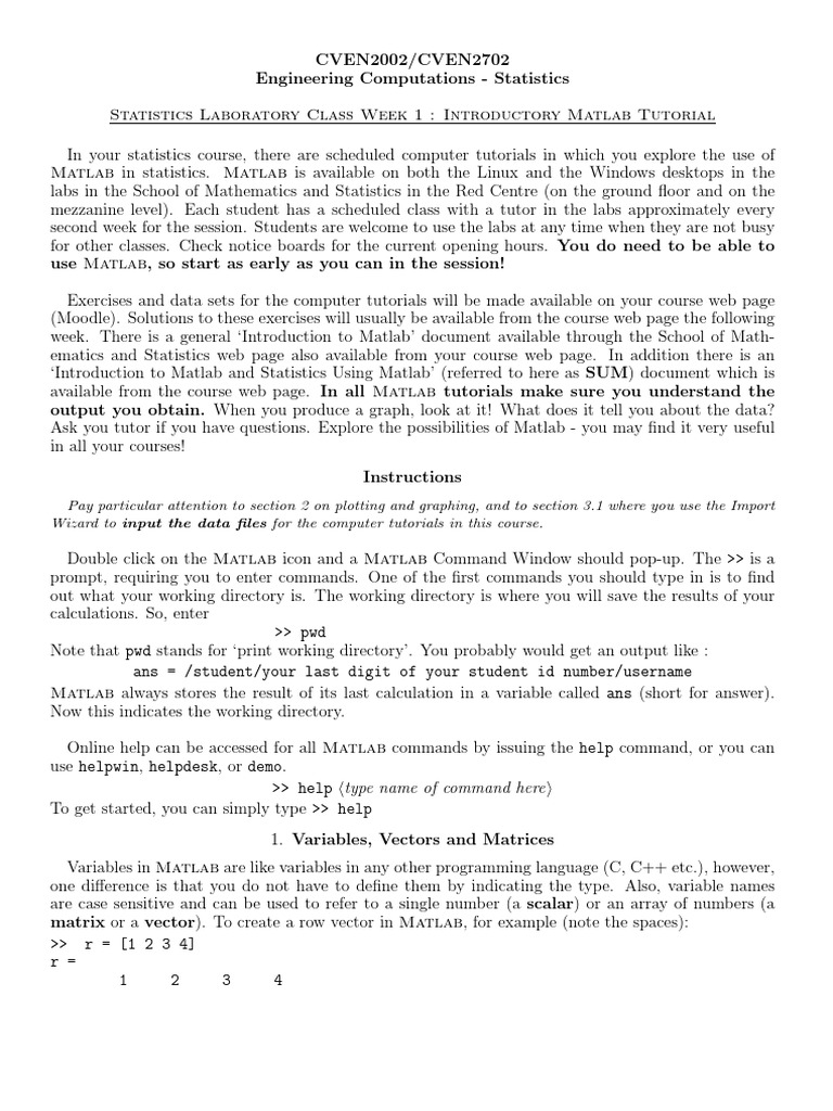 CVEN2002 Laboratory Exercises | PDF | Matrix (Mathematics) | Array Data ...