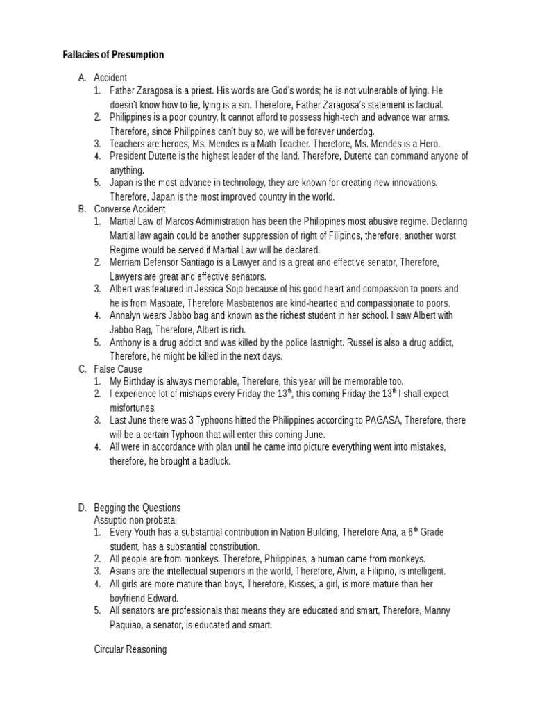 Fallacies of Presumption | PDF | Rodrigo Duterte