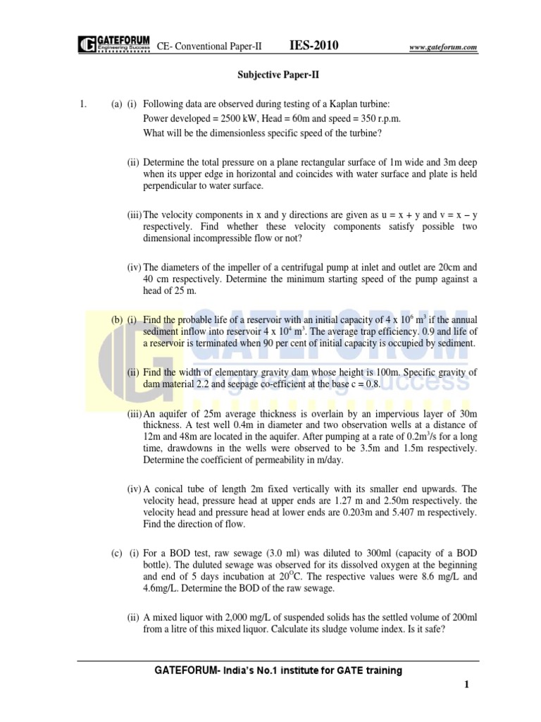 GATE 2010 Civil Engineering Paper II Solutions | PDF | Boundary Layer ...