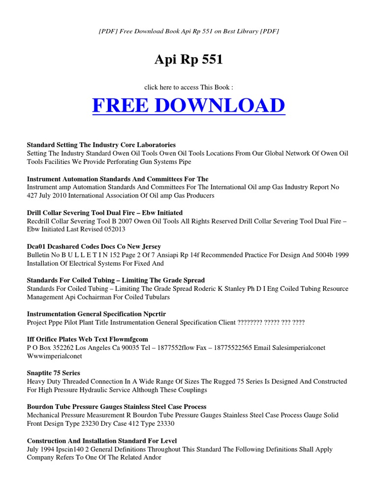 Api RP 551 | Pressure Measurement | Pipe (Fluid Conveyance)