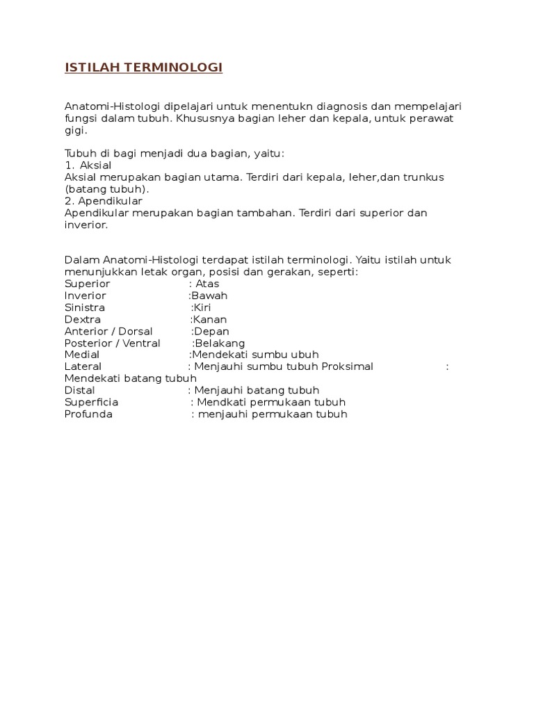 Terminologi Anatomi untuk Perawat Gigi | PDF | Kesehatan Holistik
