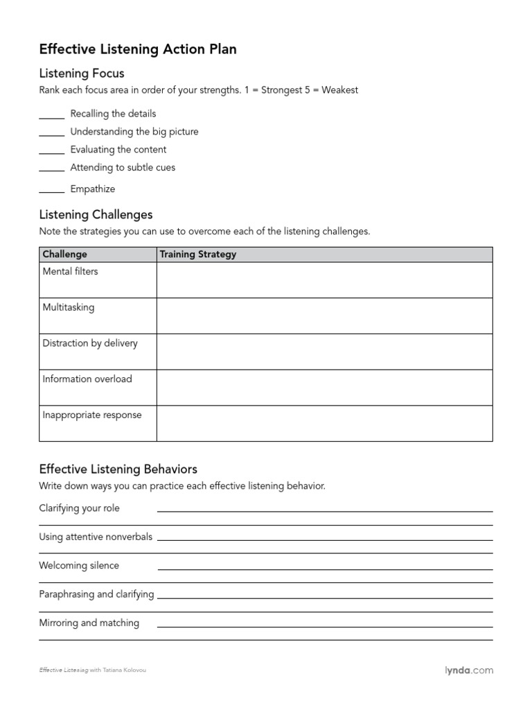 Effective Listening Action Plan | PDF