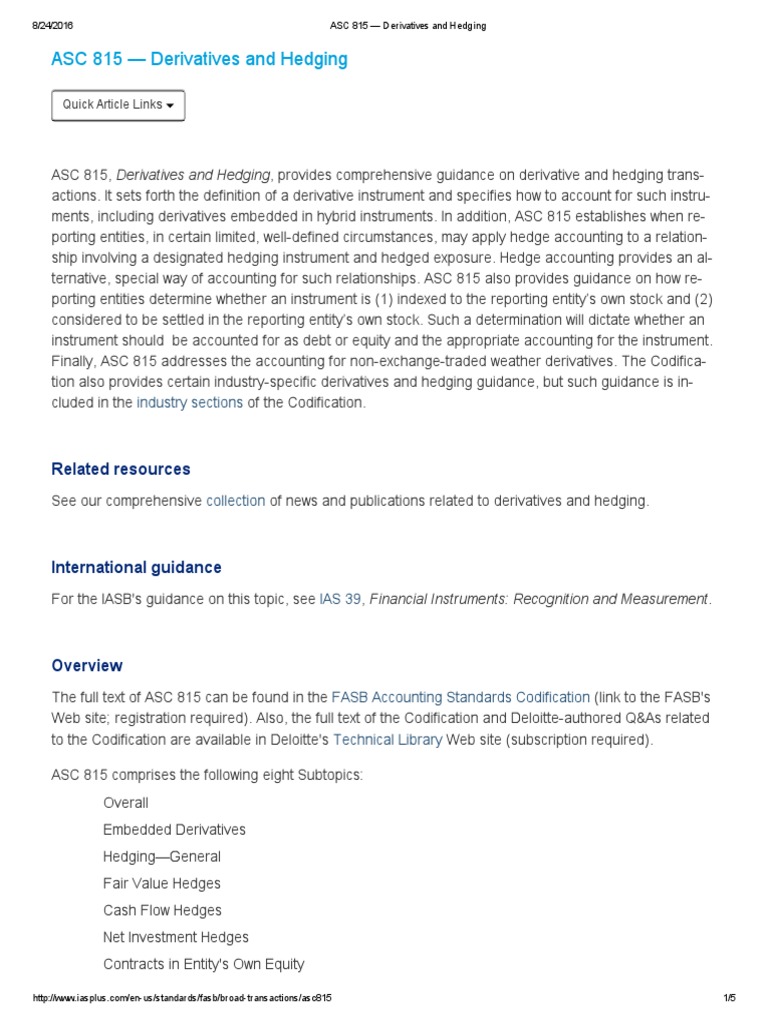 ASC 815 - Derivatives and Hedging | PDF | Derivative (Finance) | Hedge ...