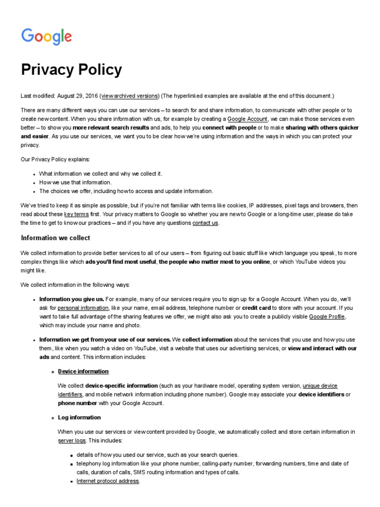Google Privacy Policy en | PDF | Internet Privacy | Http Cookie