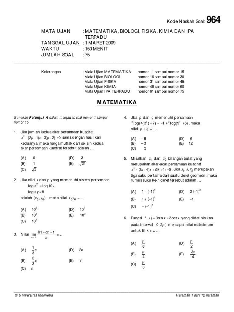 Contoh Soal Simak Ui | PDF