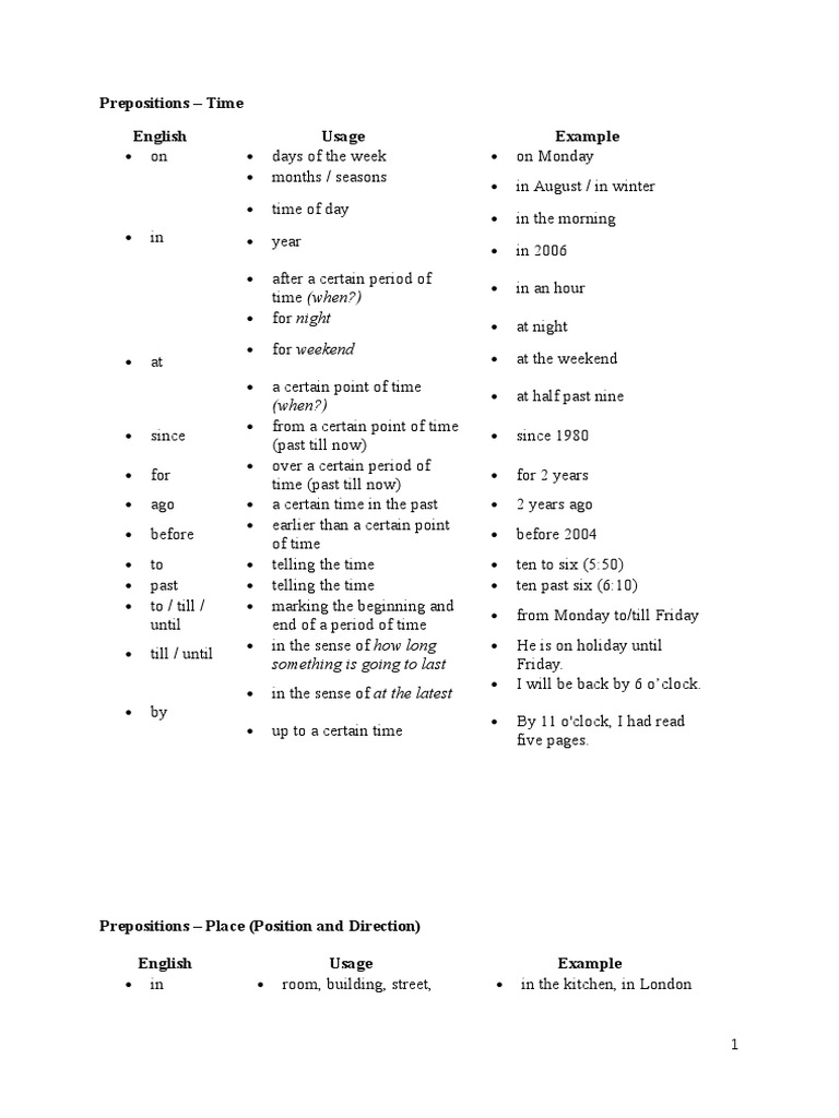 Prepositions | PDF | Workweek And Weekend | Syntax