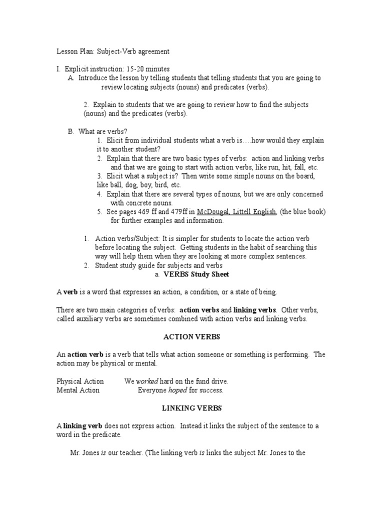 Lesson Plan Nouns and Verbs | PDF | Verb | Subject (Grammar)