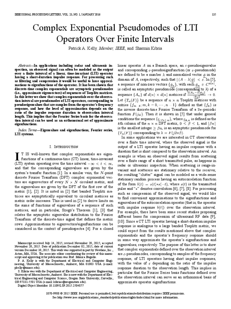 Complex Exponential Pseudomodes of LTI Operators Over Finite Intervals | PDF | Eigenvalues And ...