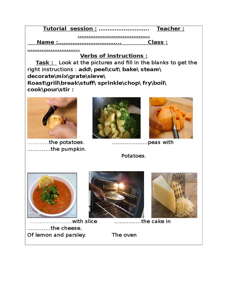 4MS - Verbs of Instructions Tutorial Session | PDF | Cooking, Food & Wine