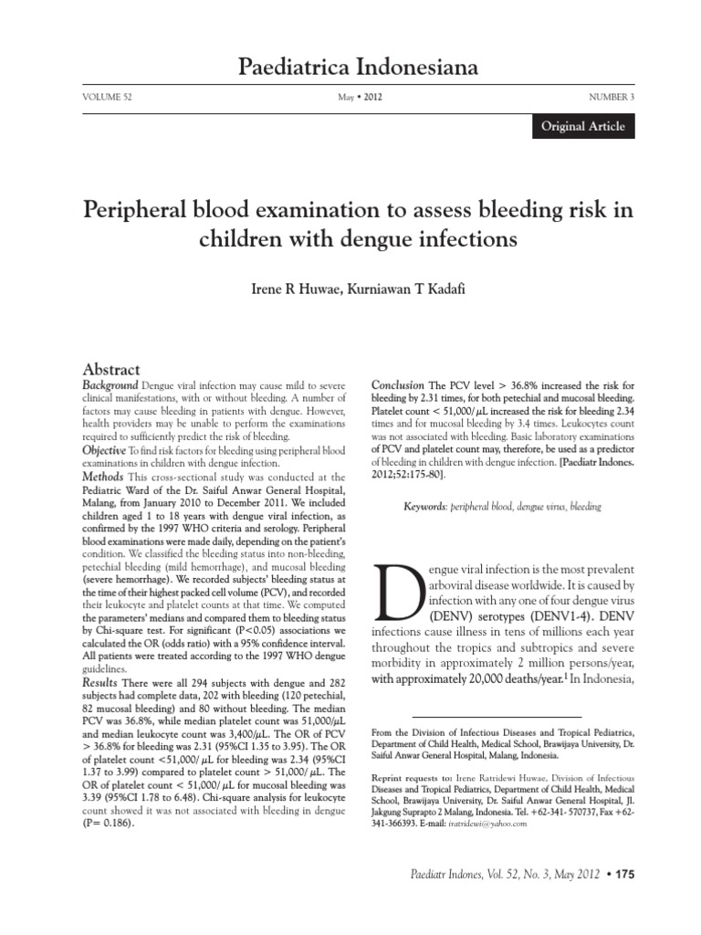 Assessing Bleeding Risk in Dengue Kids | PDF | Bleeding | Platelet