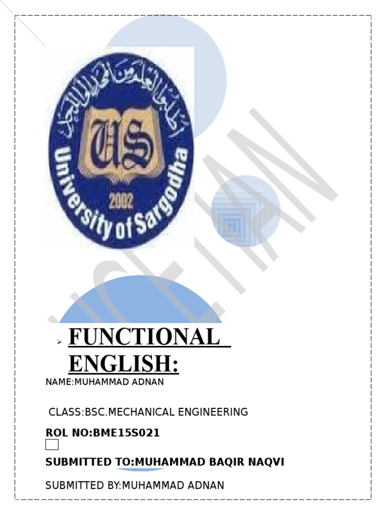 Functional English:: Class:Bsc - Mechanical Engineering | PDF