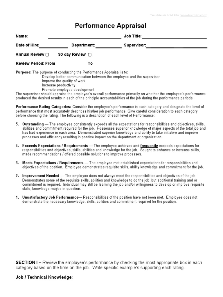 Performance Appraisal Template | PDF | Performance Appraisal | Employment