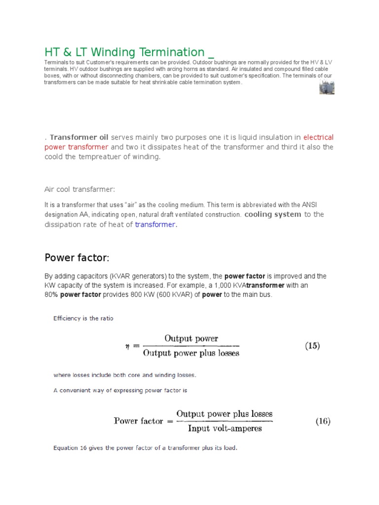 HT & LT Winding Termination - : Power Factor | PDF