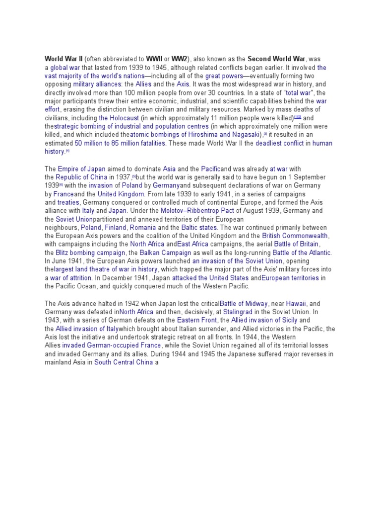 The Global Scale and Devastating Impact of World War II: A Summary of ...